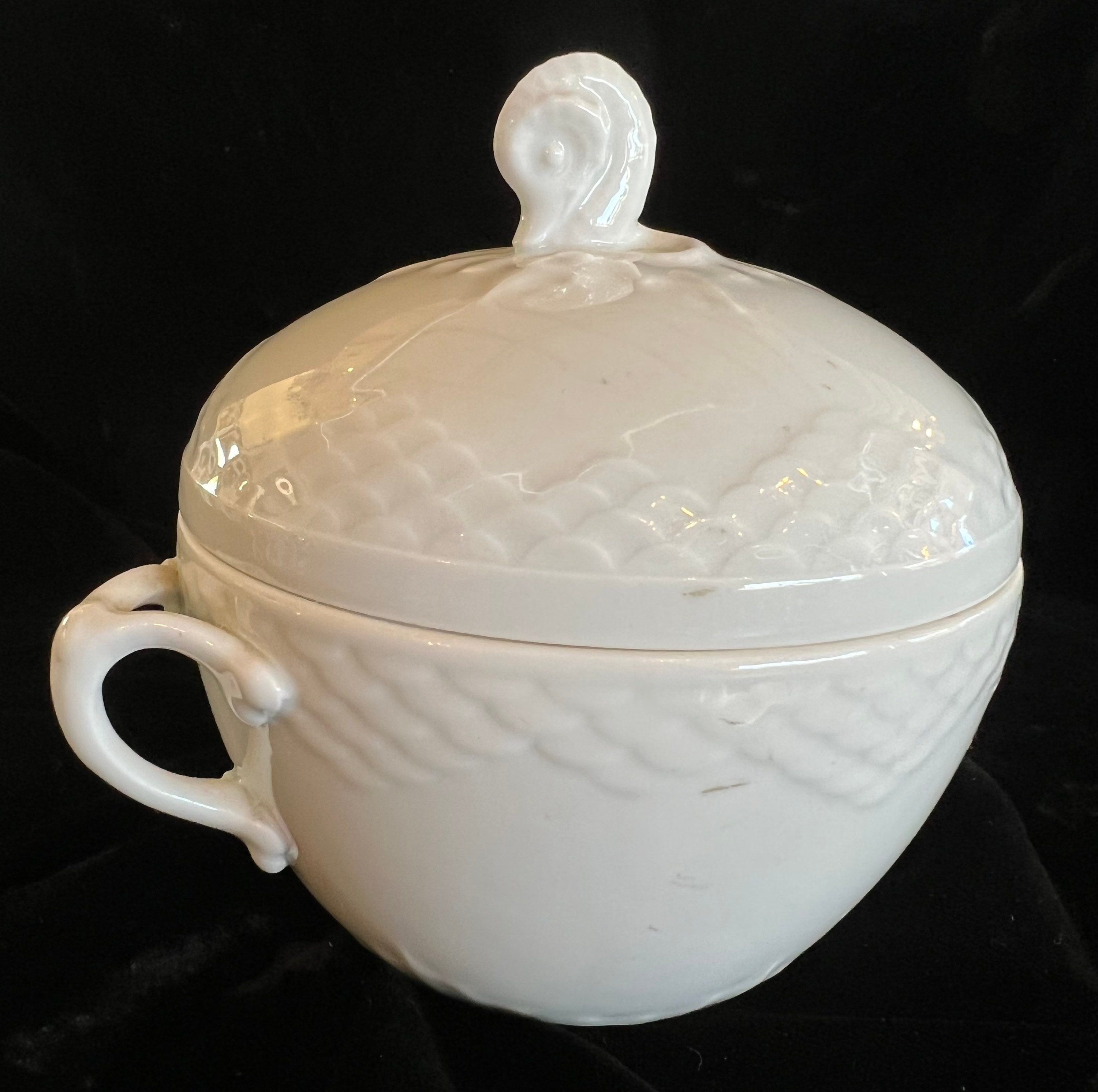 Bing Grondahl Copenhagen White Porcelain Seahorse Covered Sugar Bowl B ...