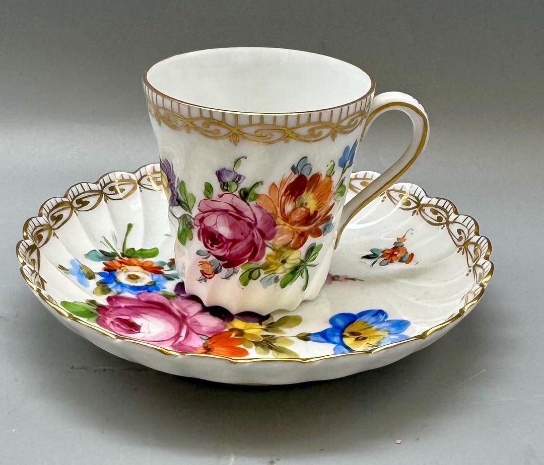 Antique Carl Thieme Dresden Handpainted Roses Demitasse Cup and Saucer ...