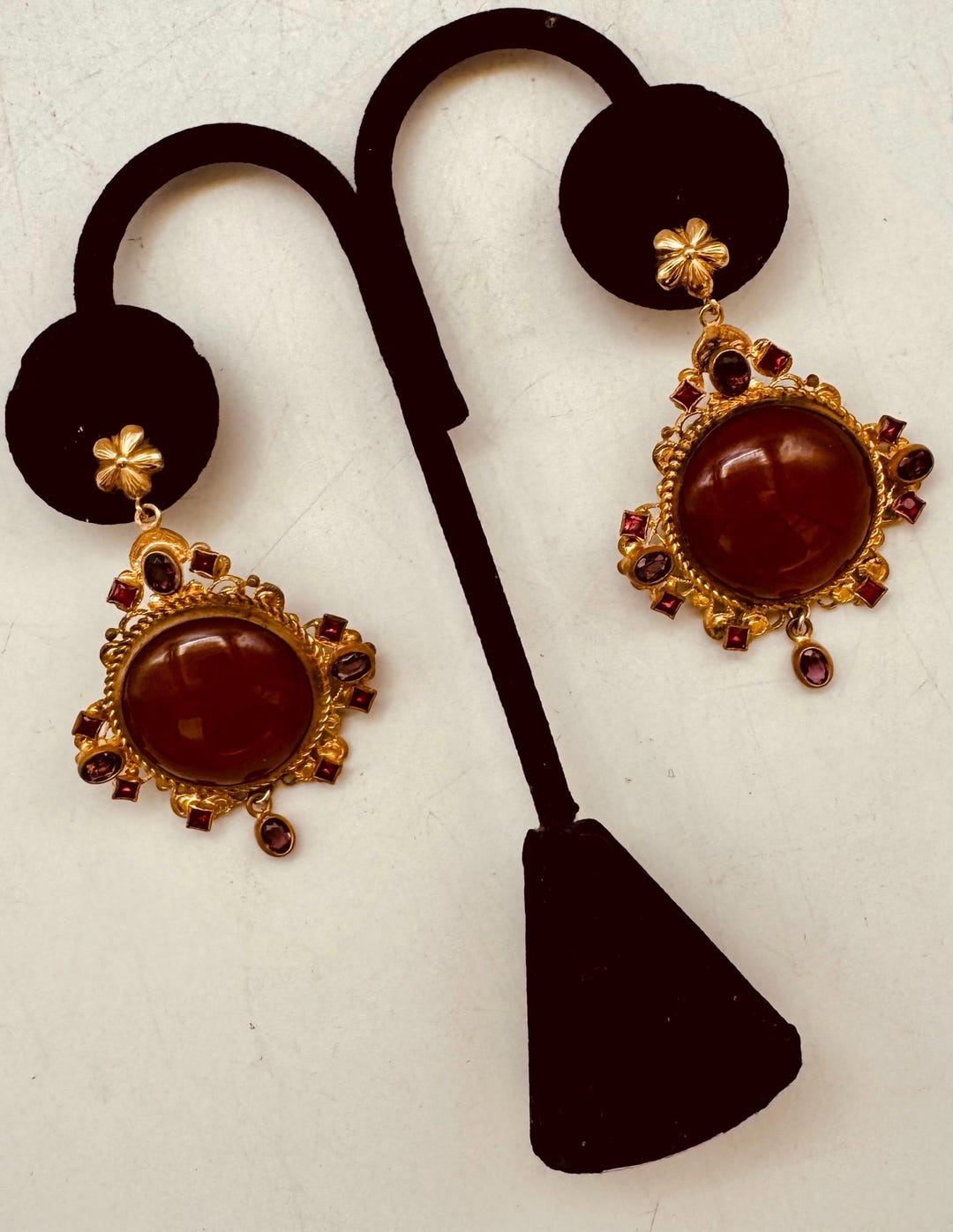 Wonderful Large Vintage Czech Fancy Gilt Filigree Carnelian Dangle ...