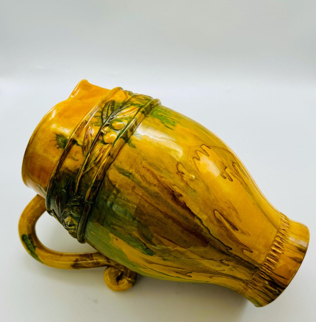 Vintage Large Italian Ceramiche Virginia Gold Green Pottery Water ...