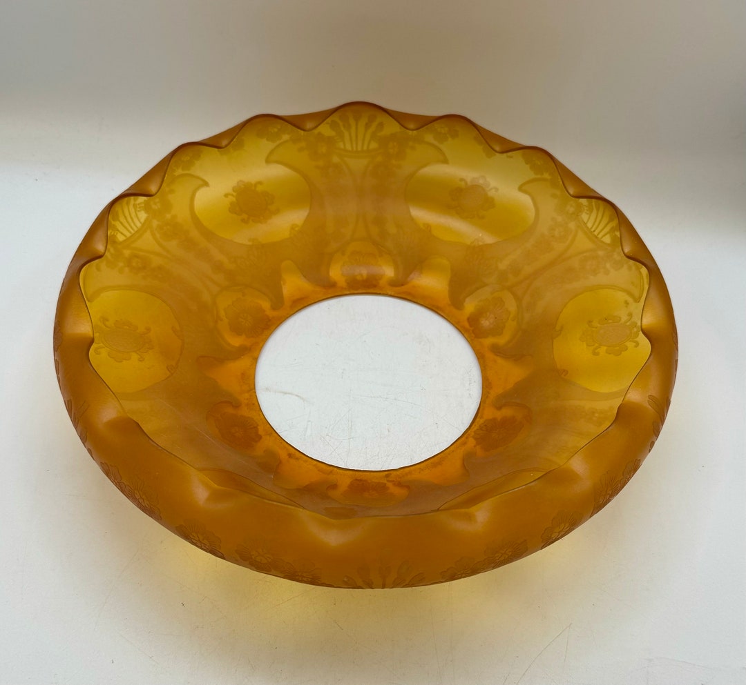 Antique Etched Amber Glass 10.5” Wide Scalloped Glass Shade - Etsy