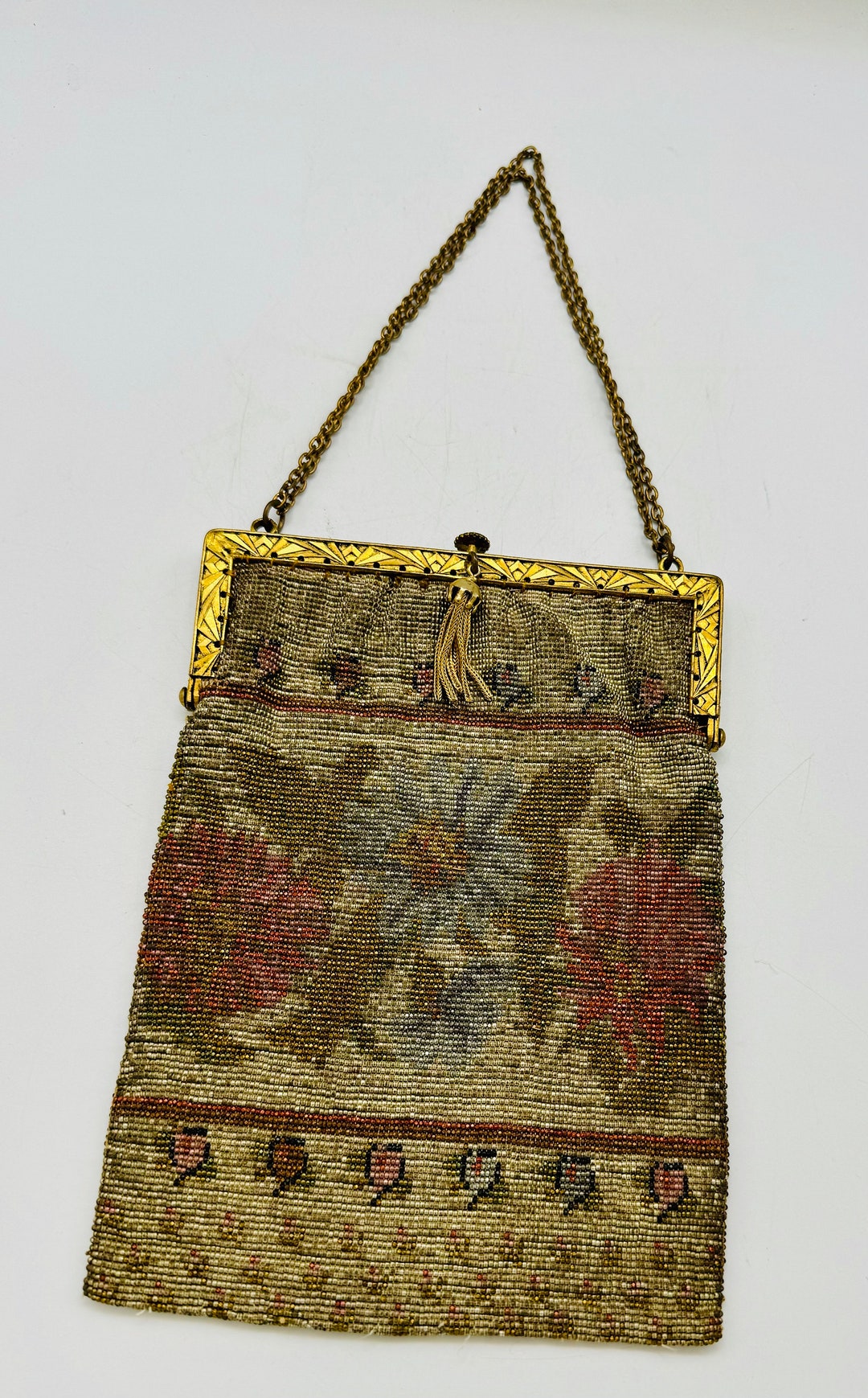Lovely Antique 1920s Steel Beaded Bag Floral Design Evening Purse - Etsy