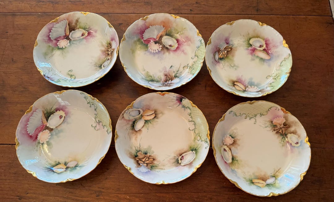 Set 6 Antique Handpainted Sea Shells French Haviland Limoges Porcelain ...