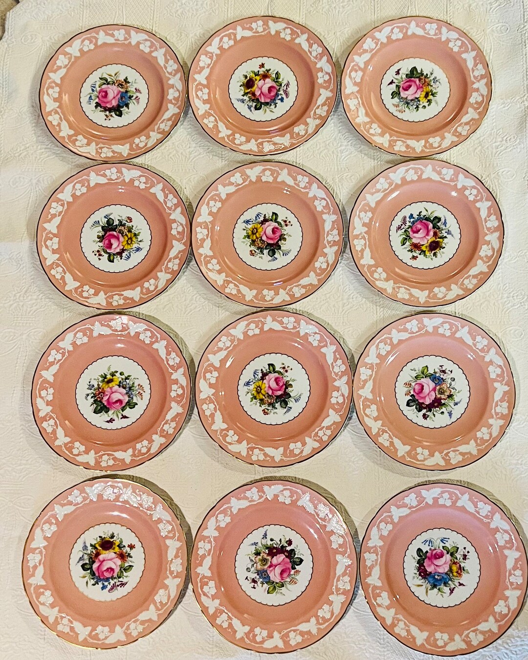 12 Royal Crown Derby Pate Sur Pate Porcelain Dinner Plates Kendal Pink ...