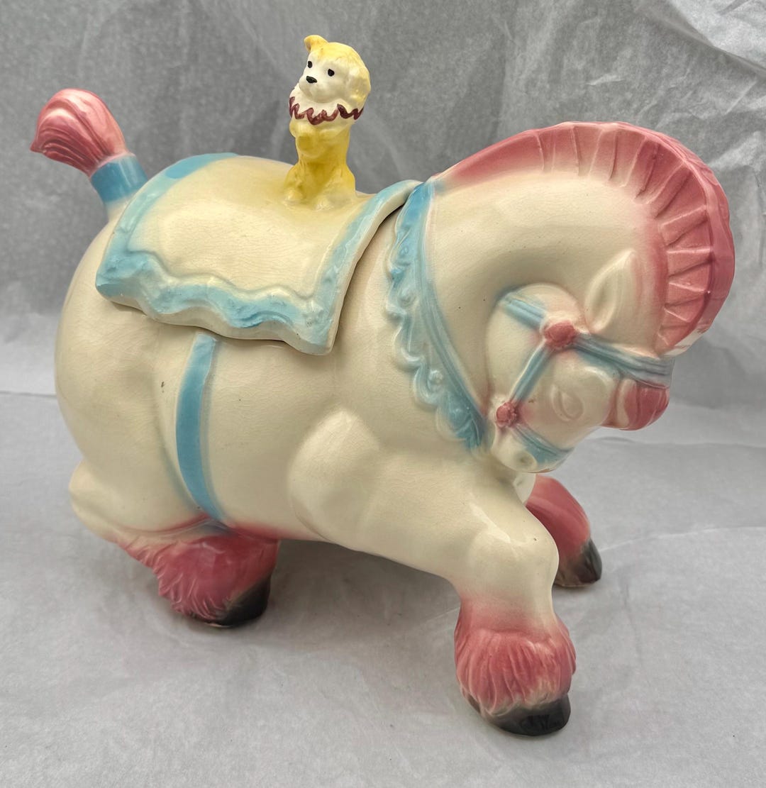 Vintage Brush Mccoy Pottery Pink Blue Circus Pony & Dog Cookie Jar - Etsy