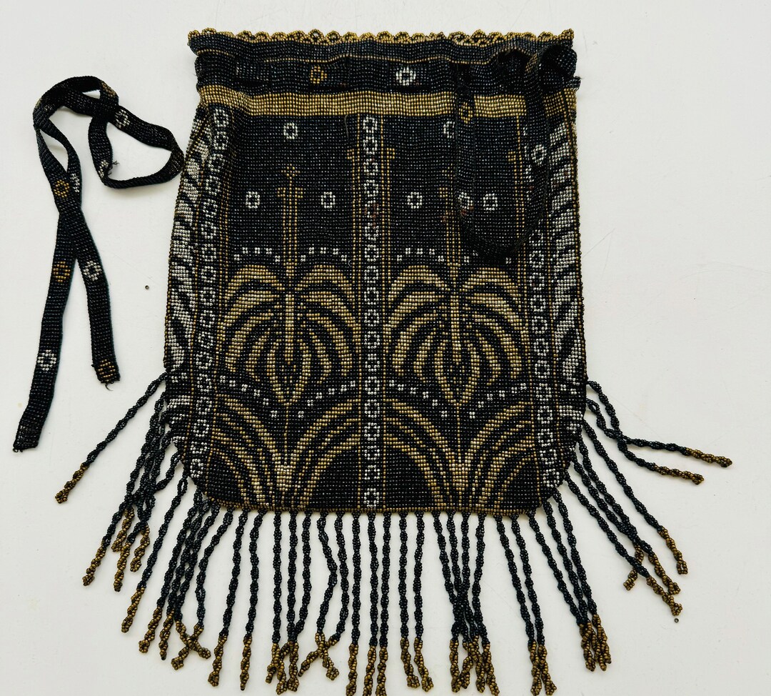 Antique Finely Beaded Victorian Drawstring Bag Purse - Etsy