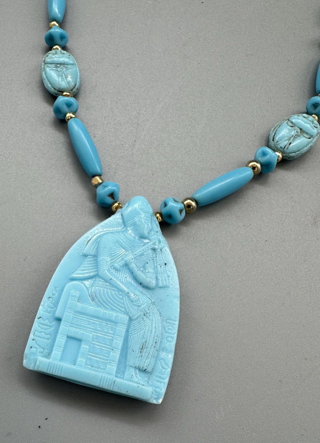 Antique Neiger Czech Blue Glass Pharoah Pendant Necklace - Etsy