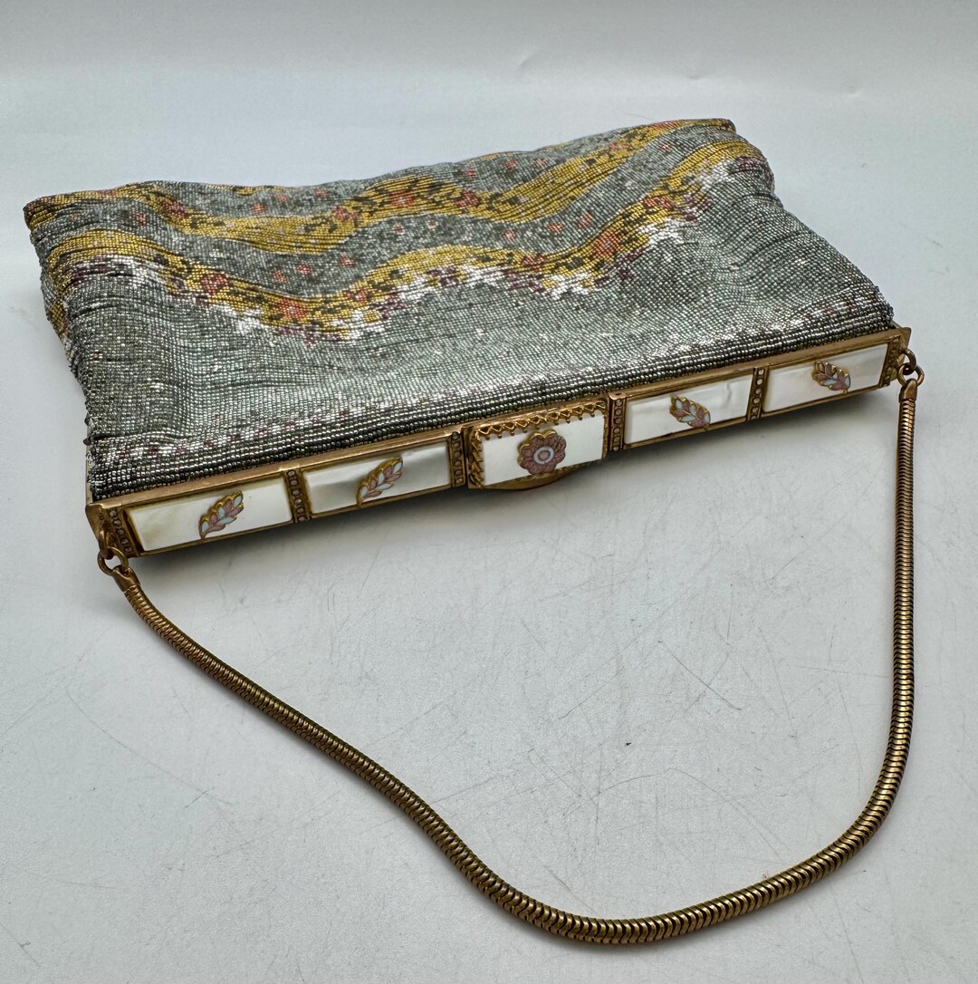 Beautiful Vintage French Blue Silver Gold Metallic Beaded Mother of ...