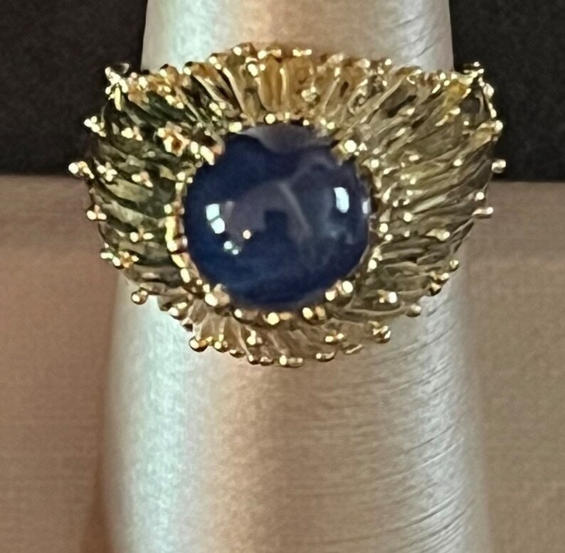 Vintage MCM Strell Blue Star Sapphire 14K Yellow Gold Ring Sz - Etsy