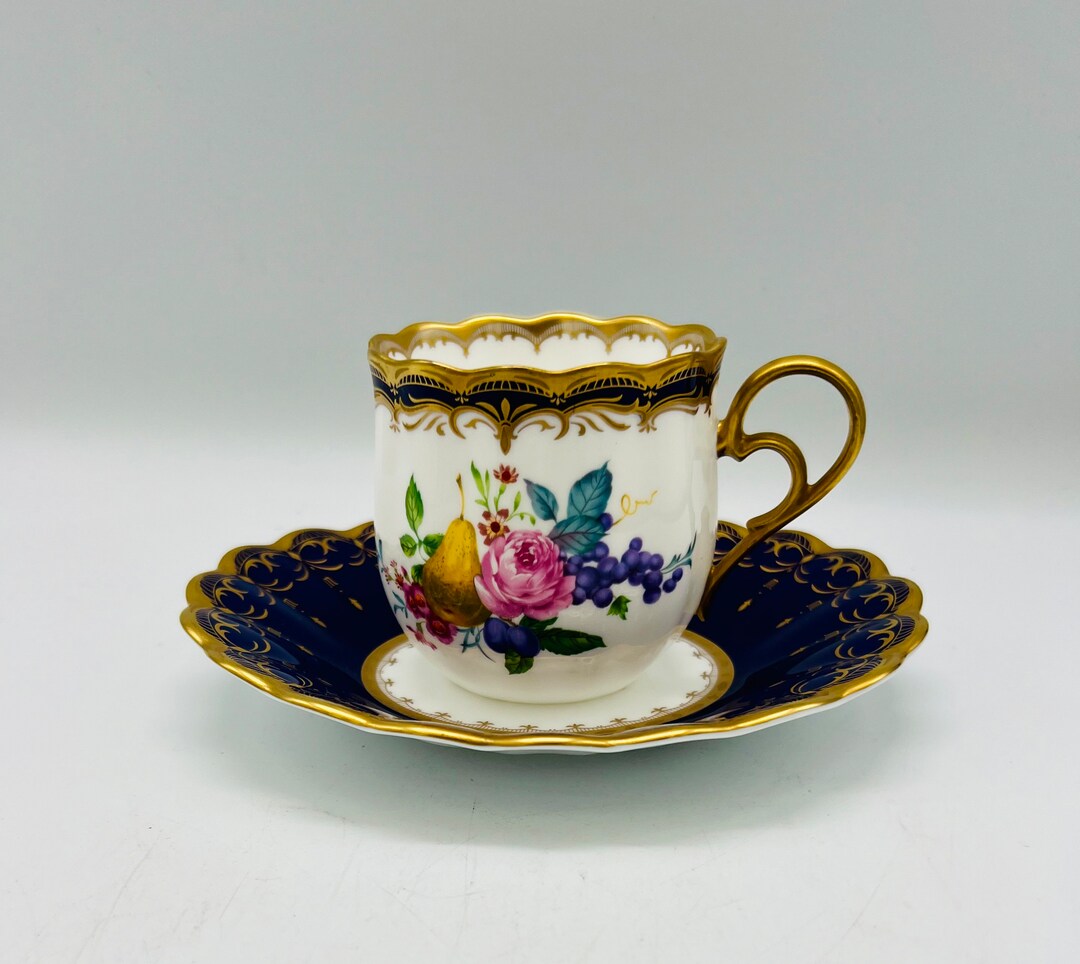 Prettiest Nikko Japanese Porcelain Cobalt Handpainted Flowers Tea Cup ...
