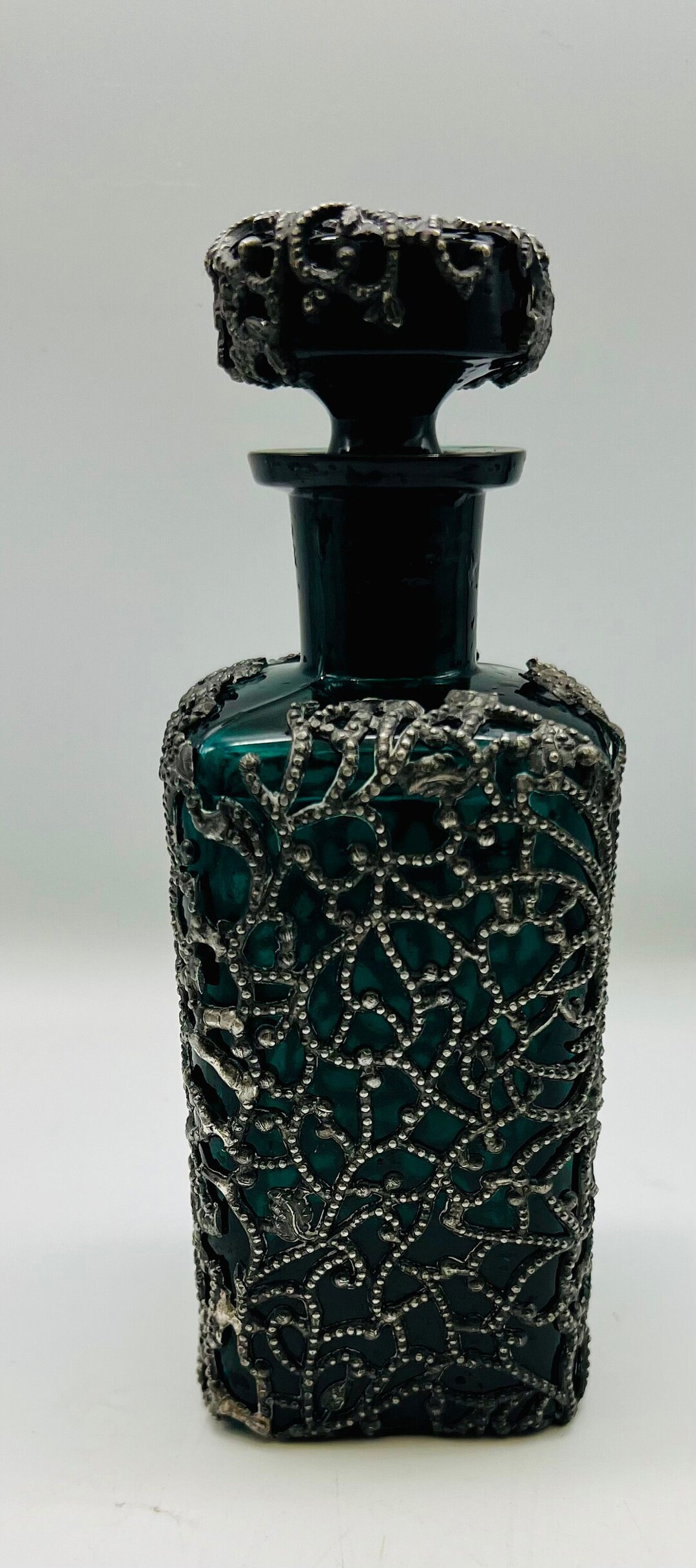 Vintage, Green, Silver Overlay, Filigree Glass Perfume Sent Bottle - Etsy