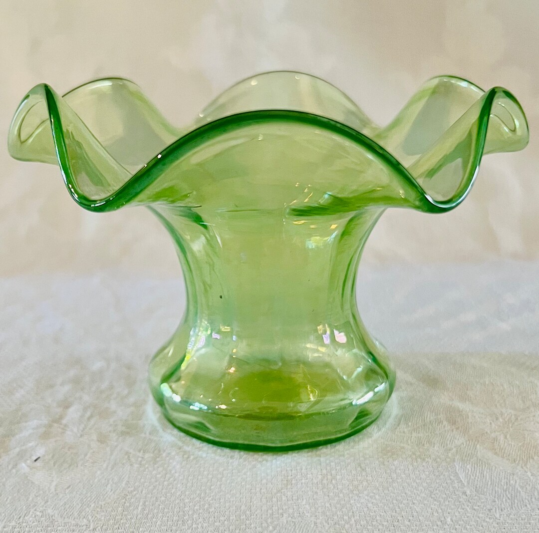 Antique Loetz Vaseline Uranium Art Glass Ruffled Vase - Etsy