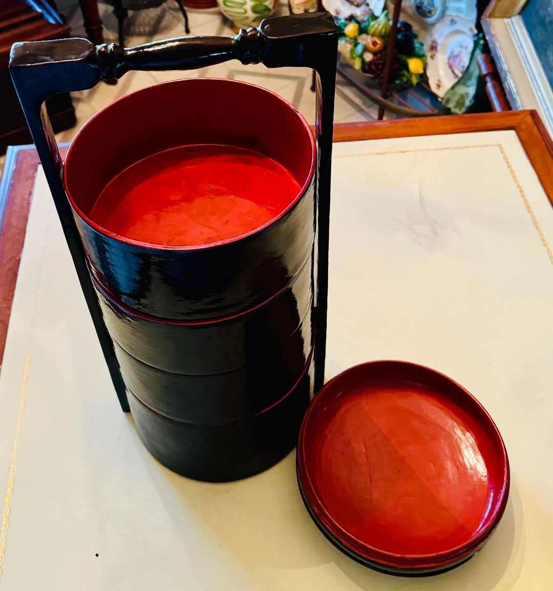 Antique Japanese Black Red Lacquer Jubako Bento Stacking Boxes Bins - Etsy