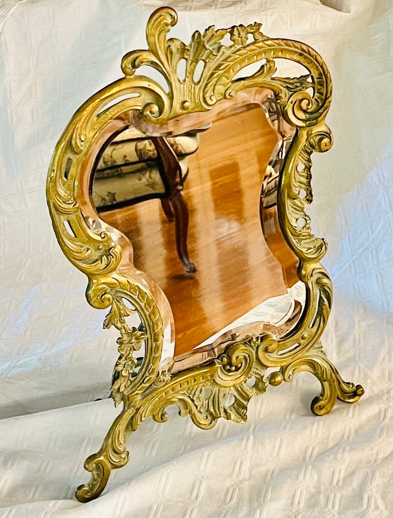 Antique French Baroque Rococo Brass Vanity Table Mirror Mi - Etsy