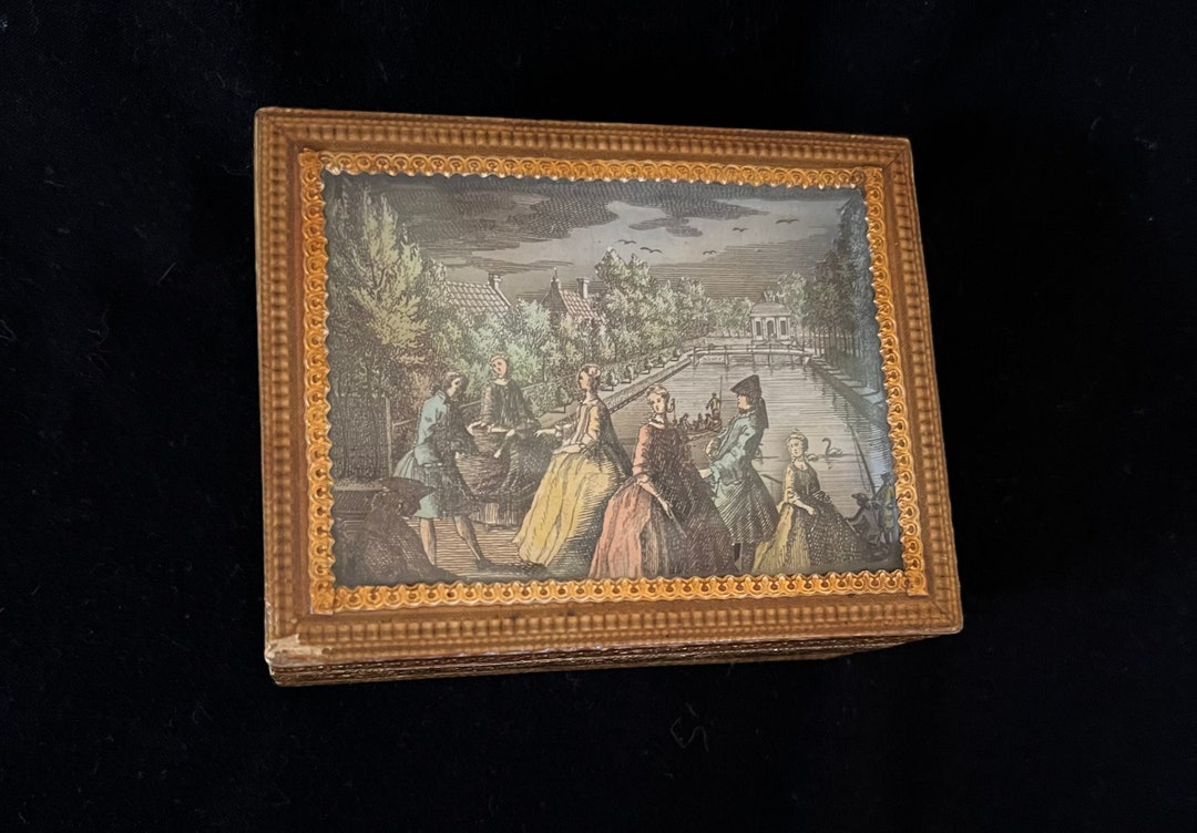 Unusual Vintage Handmade Paper Art Scenic Wooden Keepsake Trinket Box ...