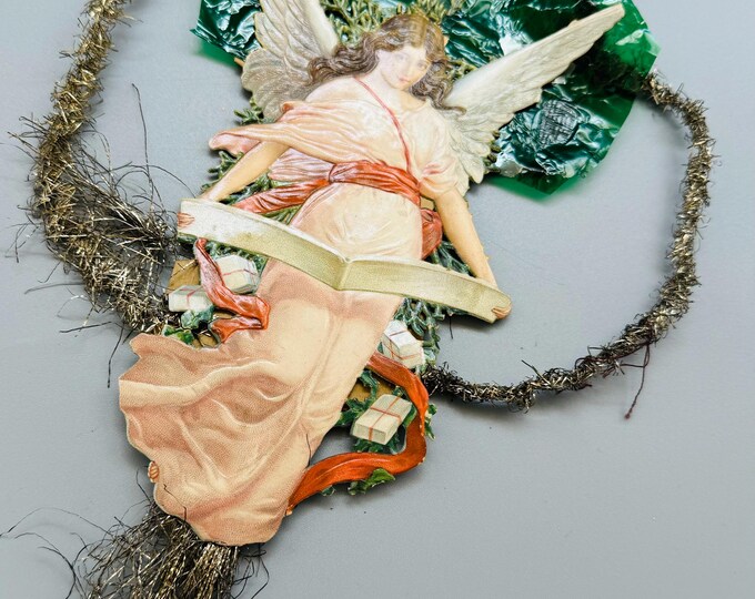 Antique Victorian Litho Scrap Tinsel Cellophane Angel Christmas Tree ...