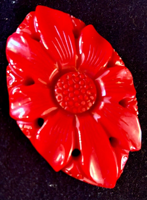 1930s Cherry Red Carved Bakelite Vintage Bracelet - Gem