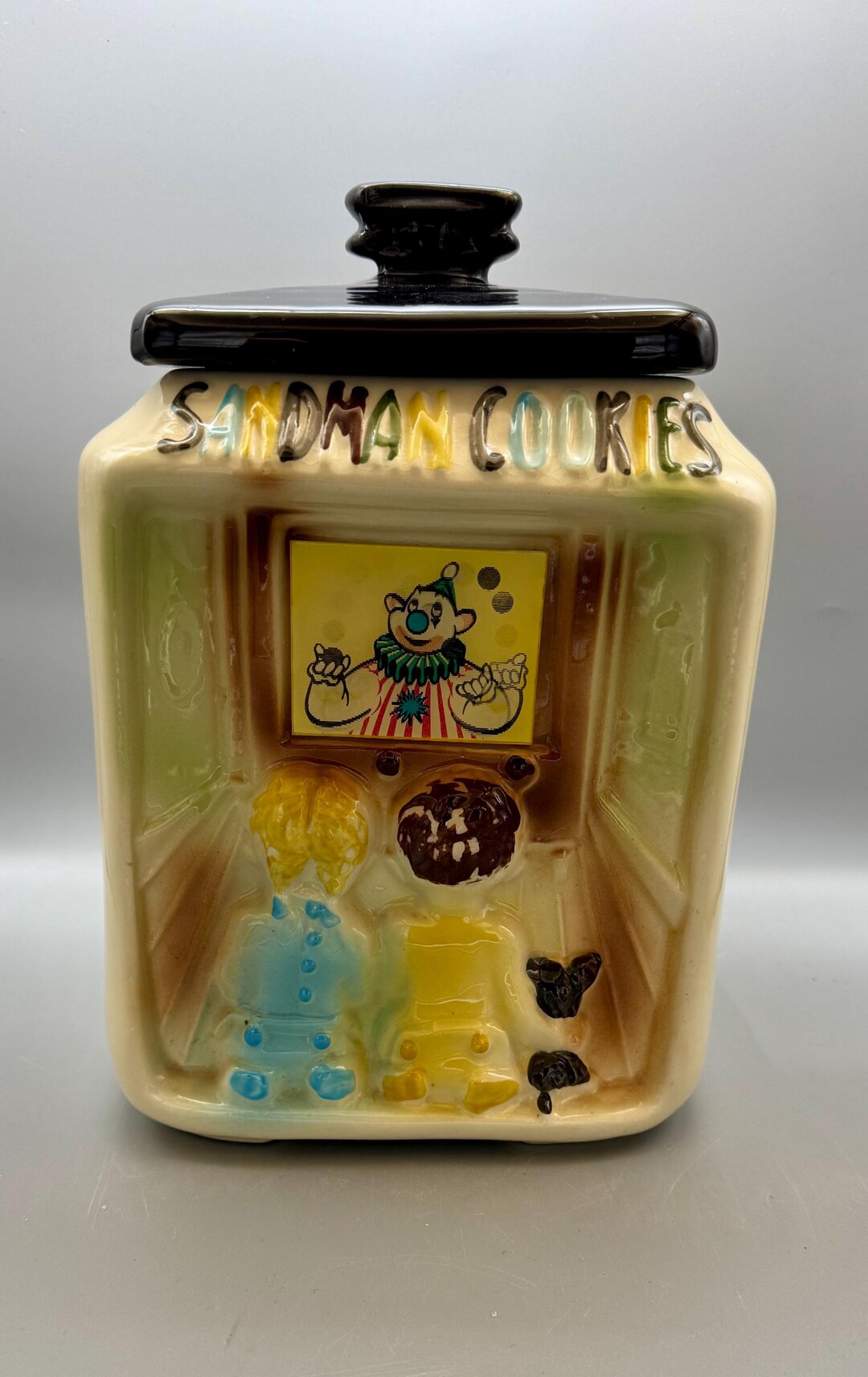 Rare 1950s American Bisque Sandman Pottery Cookie Jar W Clown Flasher ...