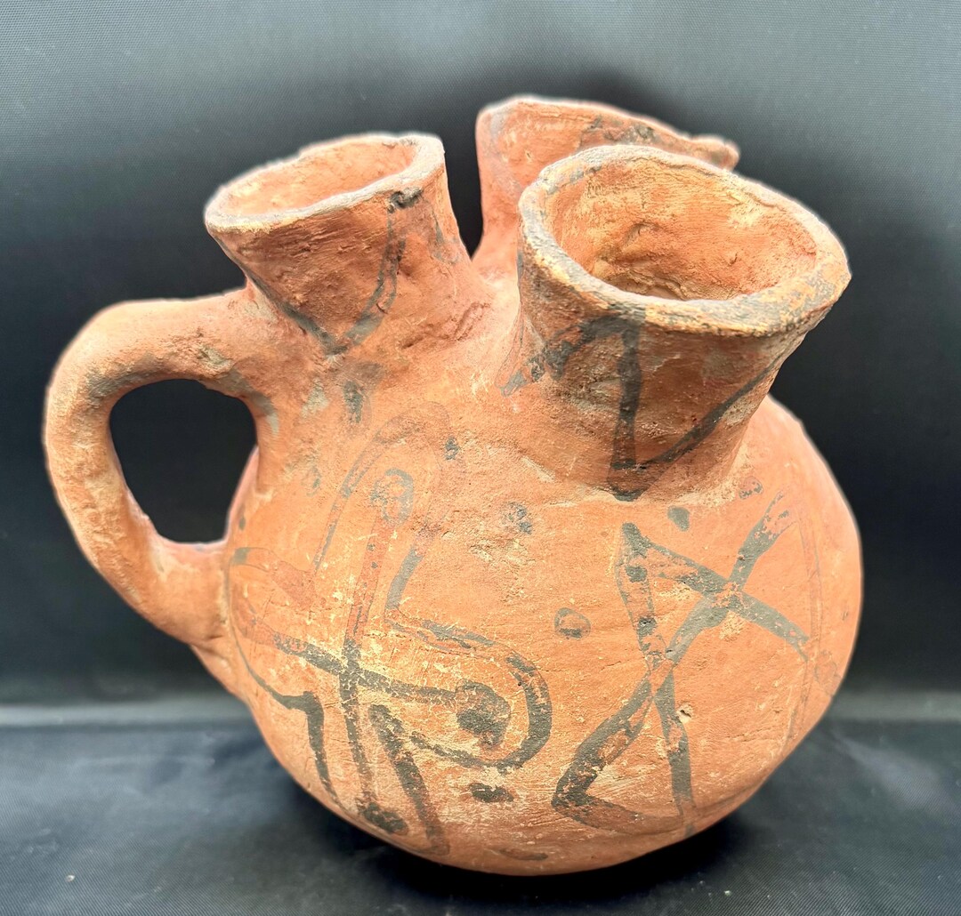 Unusual Antique Native American Redware Painted 3 Spout Pottery Olla ...