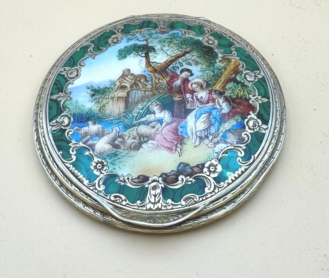 Vintage Italian 800 Silver Enamel Compact Rural Scene Lovely! - Etsy