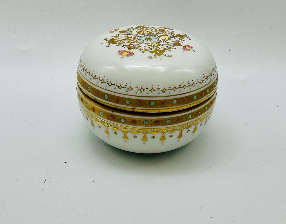 Lovely Antique Crossed Swords Meissen Round Enamel Beaded Porcelain Jar ...