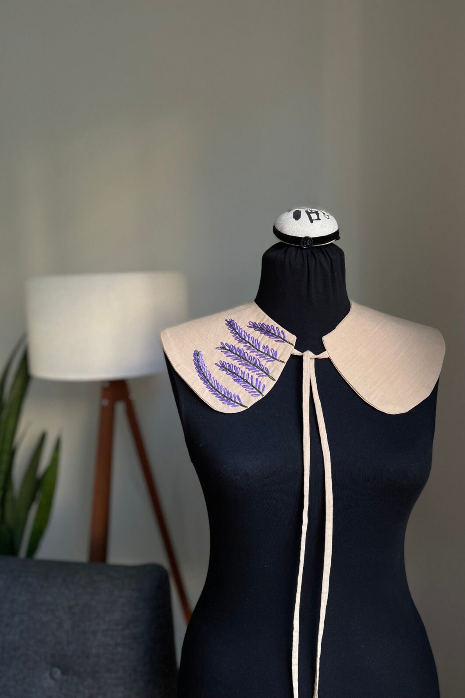 Brown Linen Collar, Women Detachable Collar, Floral Hand Embroidered ...