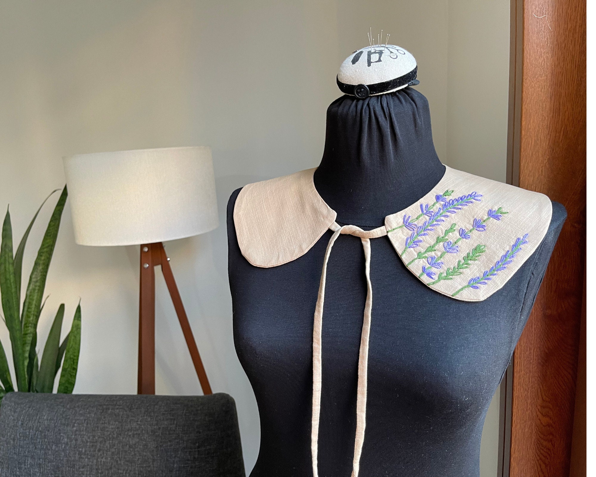 Brown Linen Collar, Women Detachable Collar, Floral Hand Embroidered ...