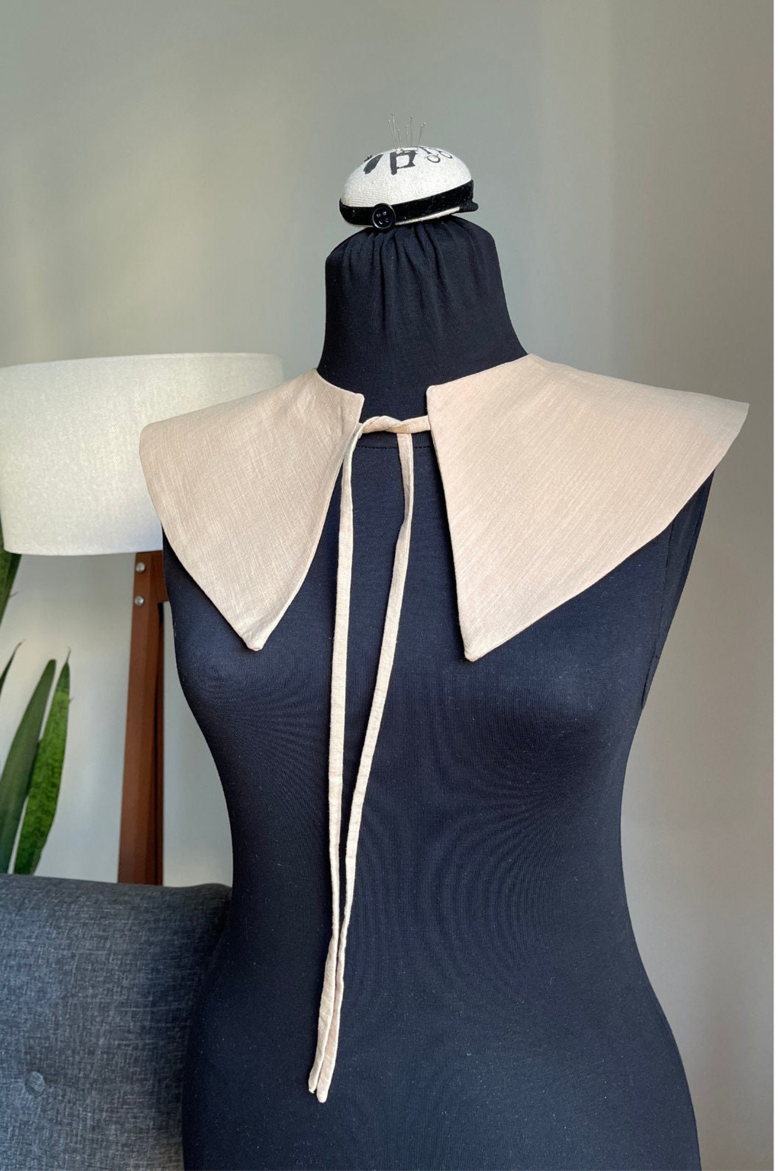 Brown Linen Collar, Women Detachable Collar, Floral Hand Embroidered ...