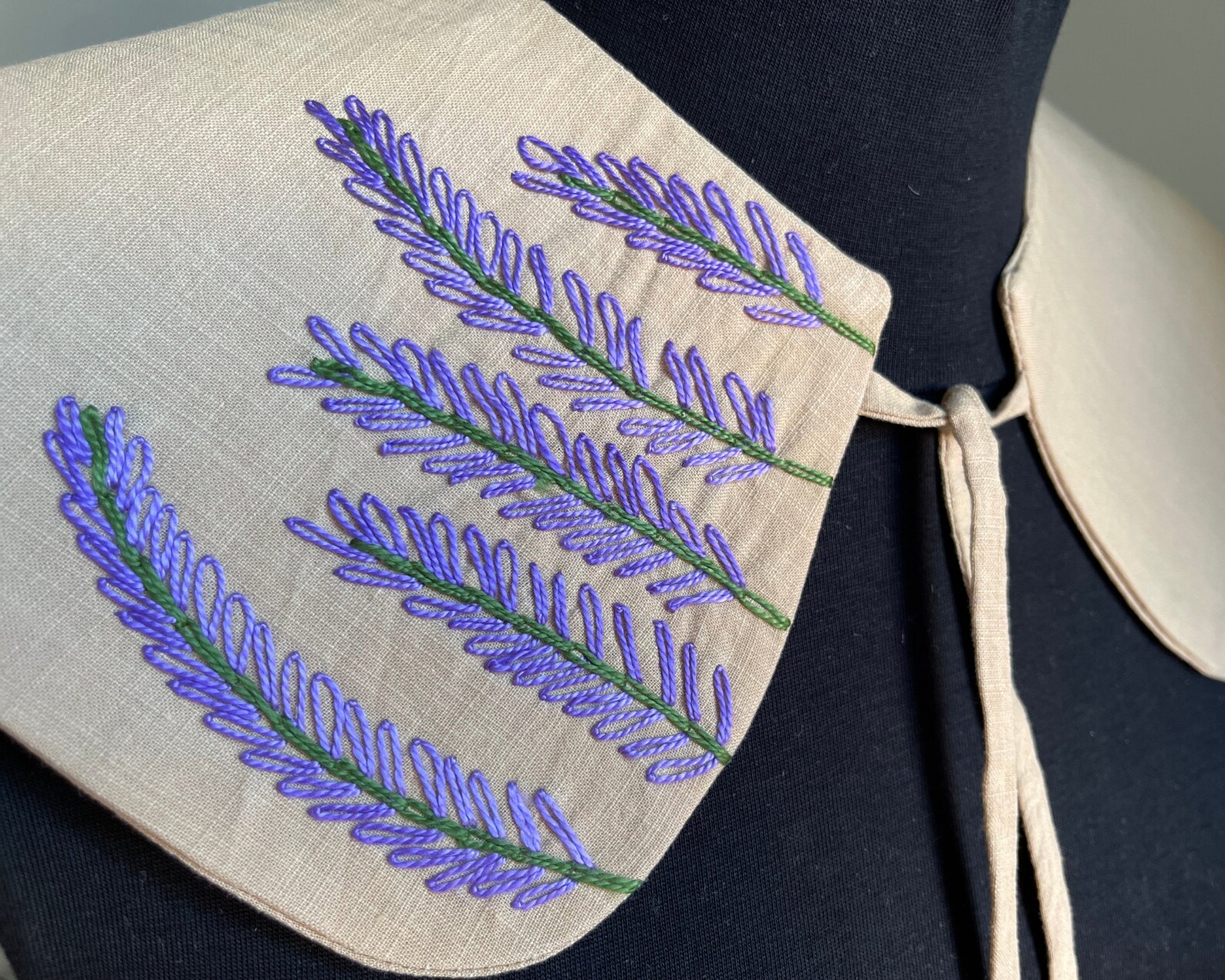 Brown Linen Collar, Women Detachable Collar, Floral Hand Embroidered ...