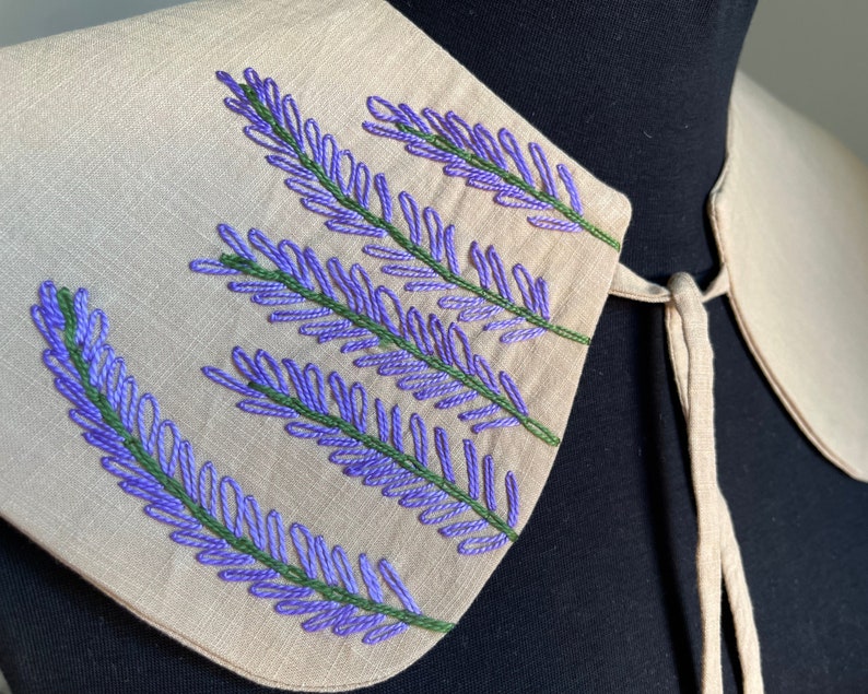 Brown Linen Collar, Women Detachable Collar, Floral Hand Embroidered ...