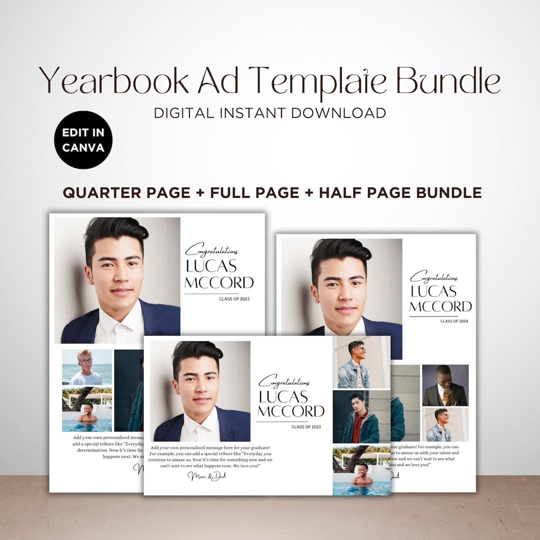 Yearbook Ad Template Boys Bundle, Yearbook Ad Template Quarter Page Boy ...