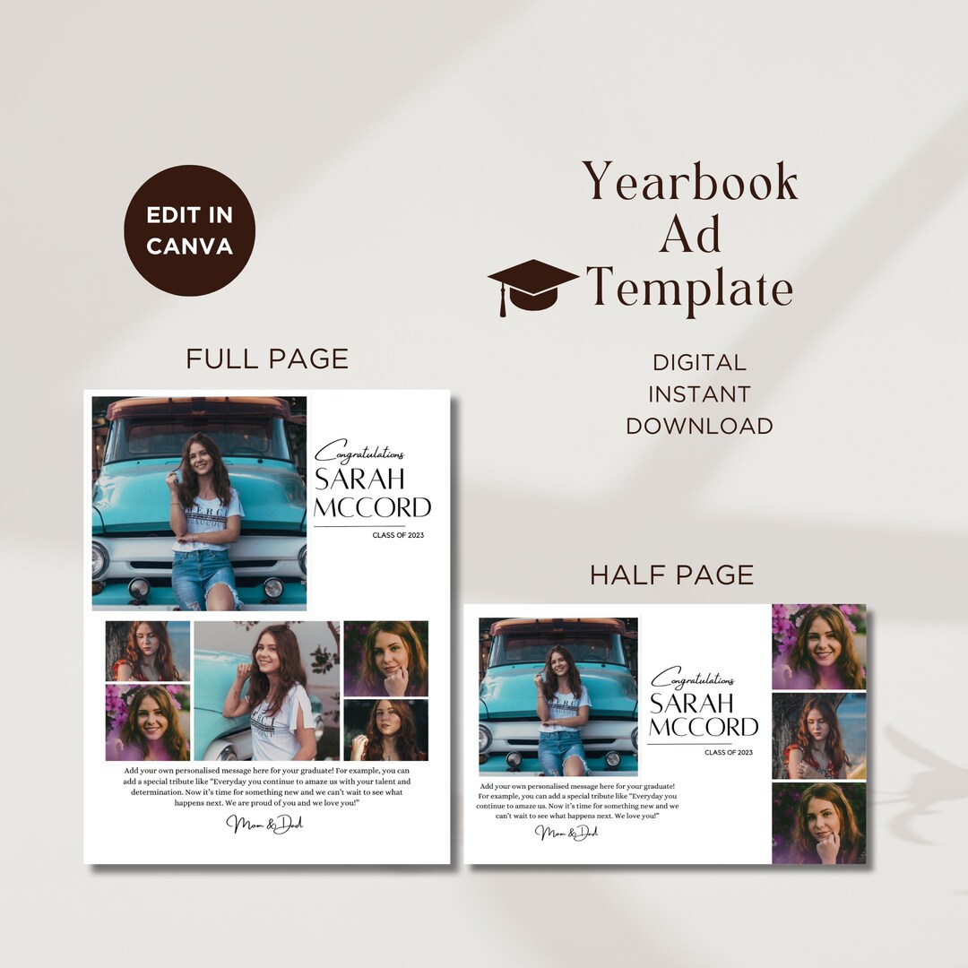 Senior Dedication Page Full Page and Half Page, Yearbook Ad Template ...