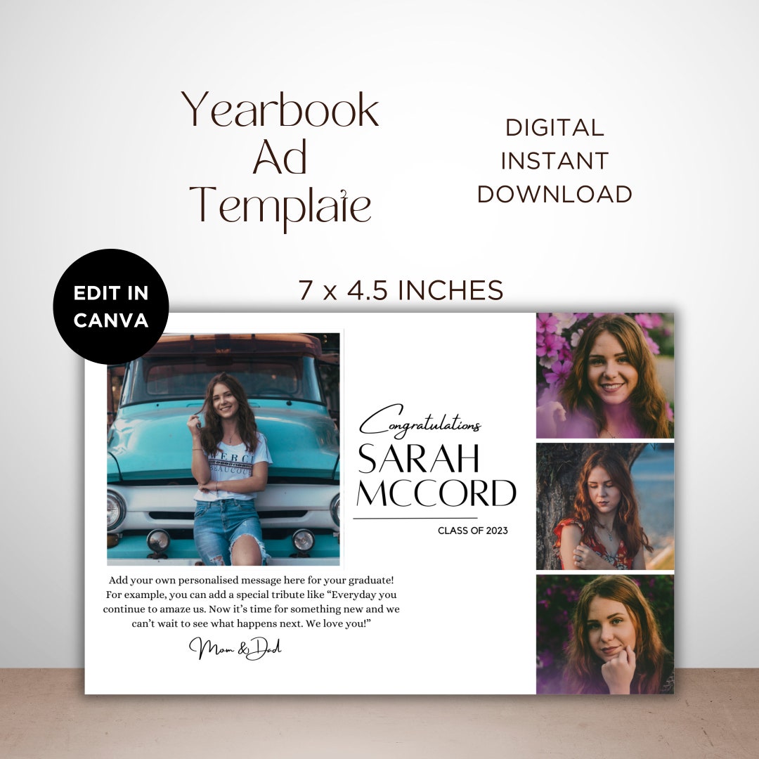 Yearbook Ad Template Half Page Girl and Boy, Senior & High School ...