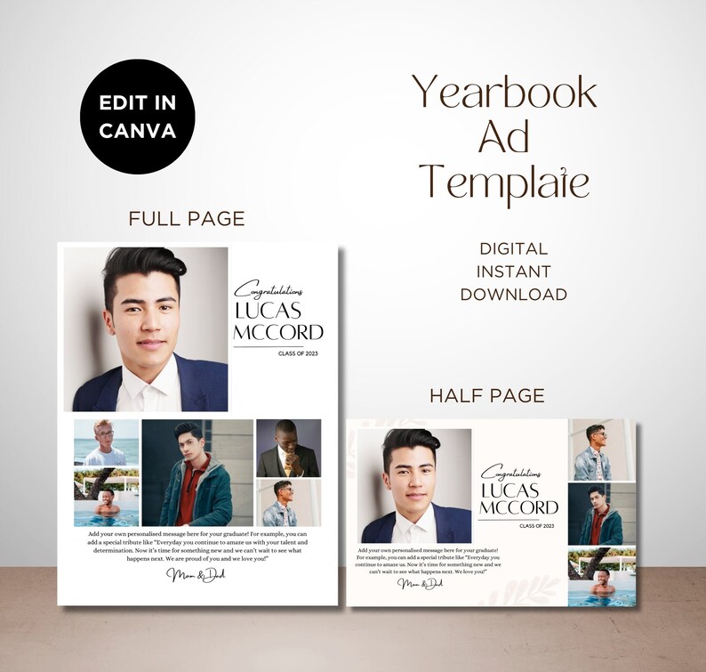 Minimalist Yearbook Ad Template: Senior Dedication (digital Download ...