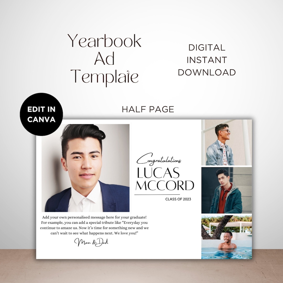 Half Page Yearbook Ad Template Boy, Seniors Dedication, Senior Yearbook ...