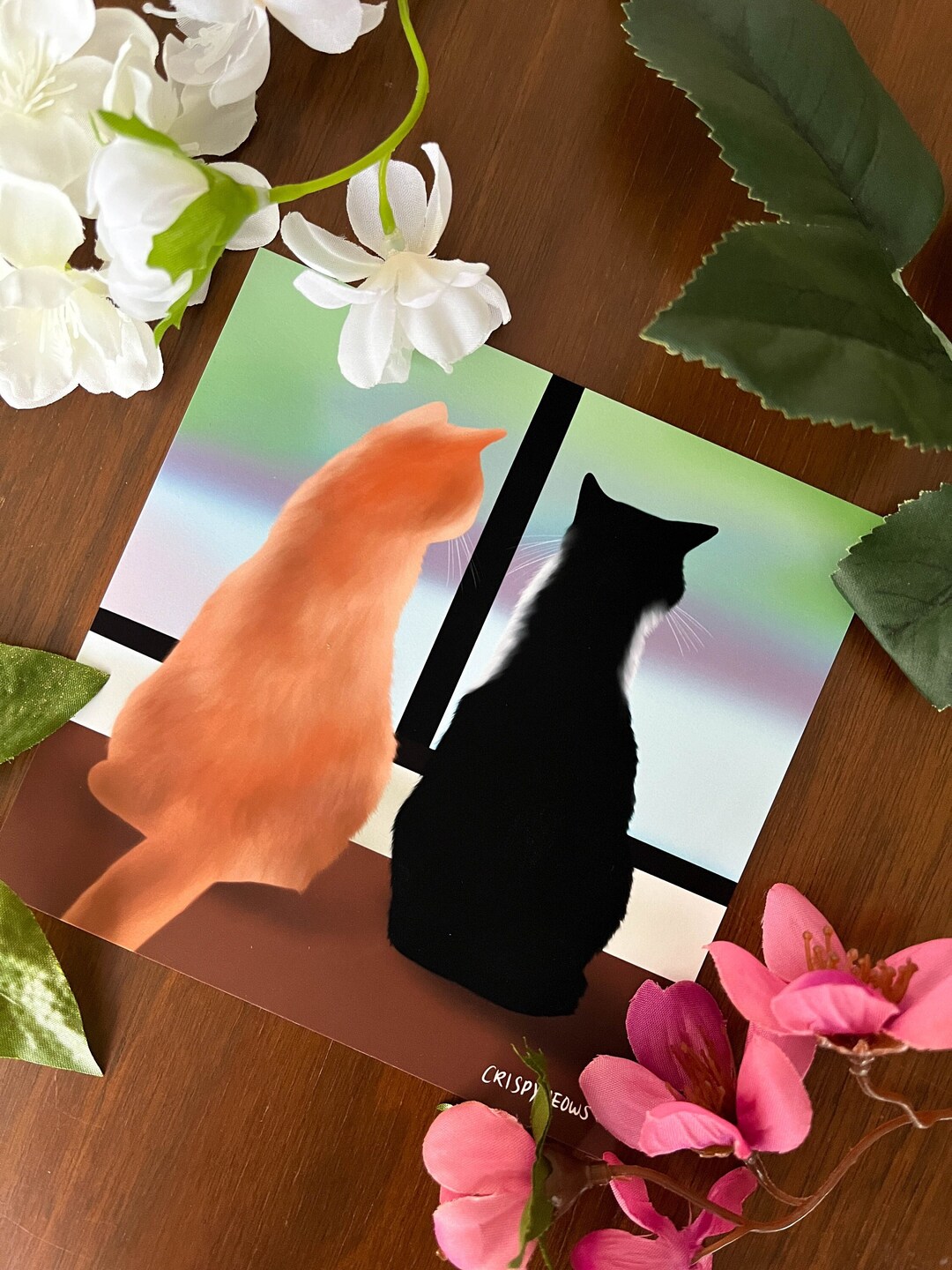 Two Cats Sitting Together Wall Art • 5 X 5 Inch Art Print • self-care ...