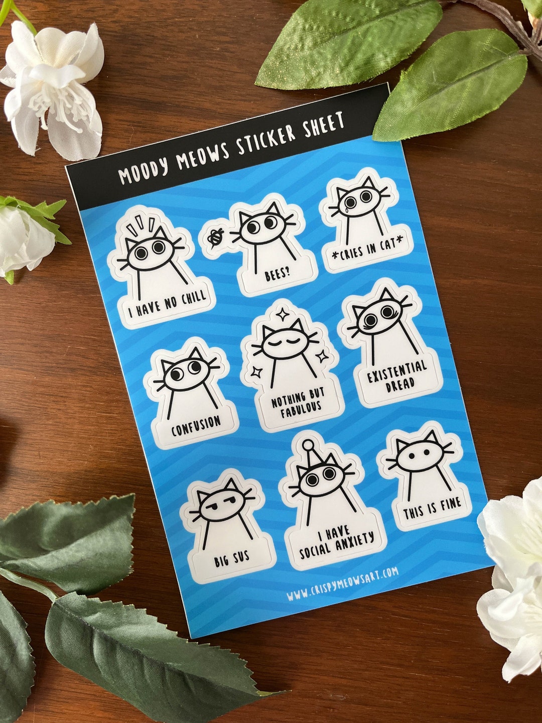 Moody Meows Sticker Sheet • 4 X 6 Inch Sticker Sheet • Cute Sticker ...