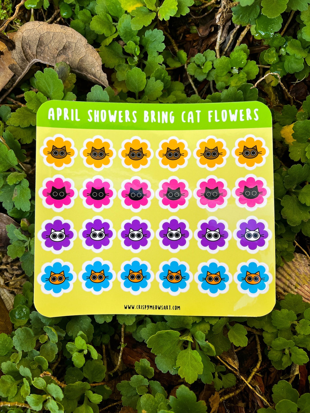 Flower Cat Sticker Sheet • April Showers Bring May Flowers • Springtime ...