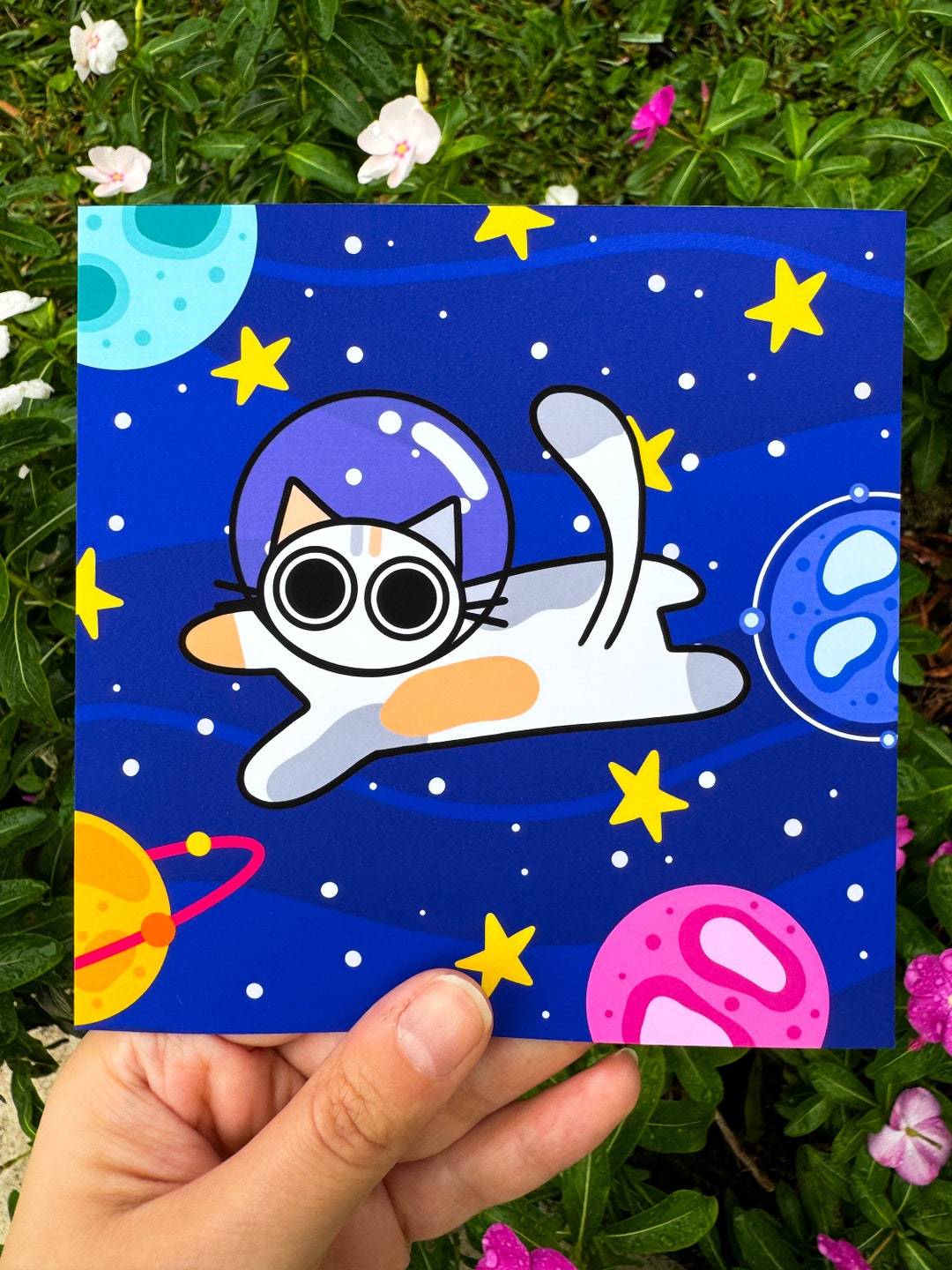 Space Cat Art Prints • 5 X 5 Art Prints • Feline Cosmic Journey ...