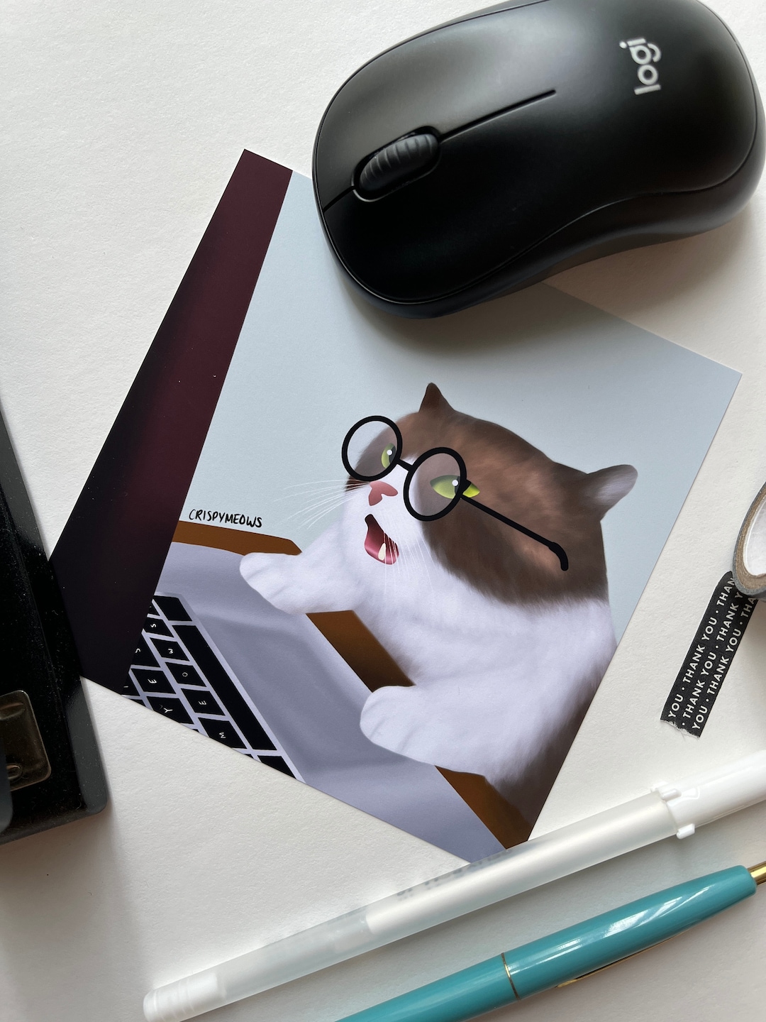 Computer Cat Art Print, 5 X 5 Matte Art Print, Funny Cat Art, Small ...