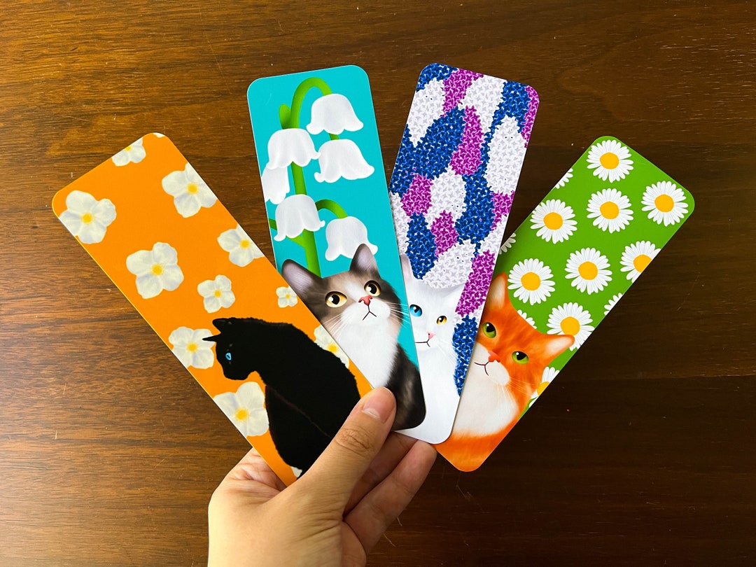 Floral Cat Bookmark With Rounded Corners • One-sided Matte Personalized ...