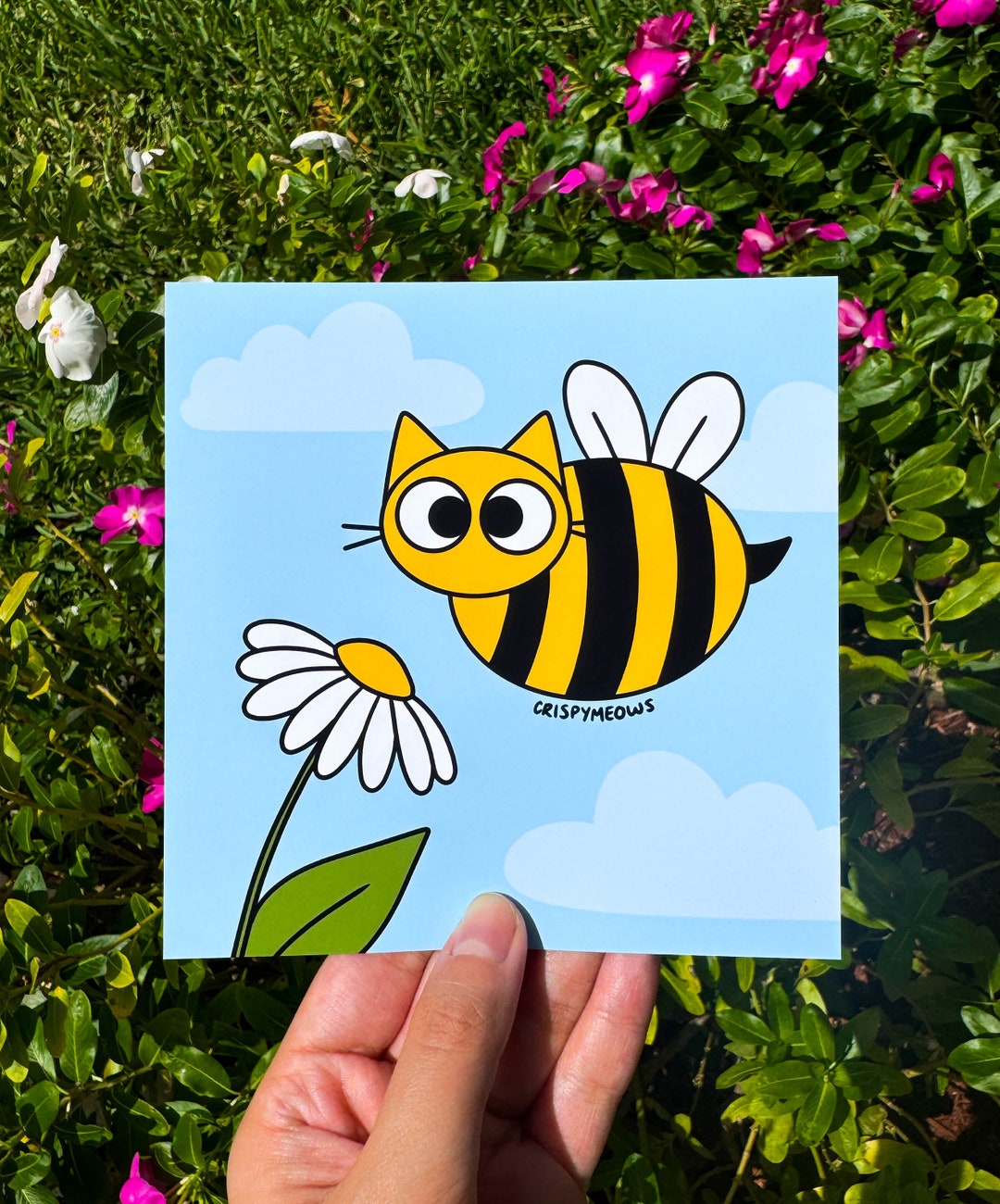 Cat Bee 5x5 Art Print, Cute Summertime Art, Cats & Bees, Adorable Wall ...
