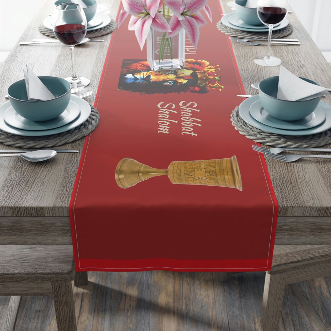 Shabbat Table Runner cotton, Poly Shabbos Tablecloth Shabbat Shalom ...