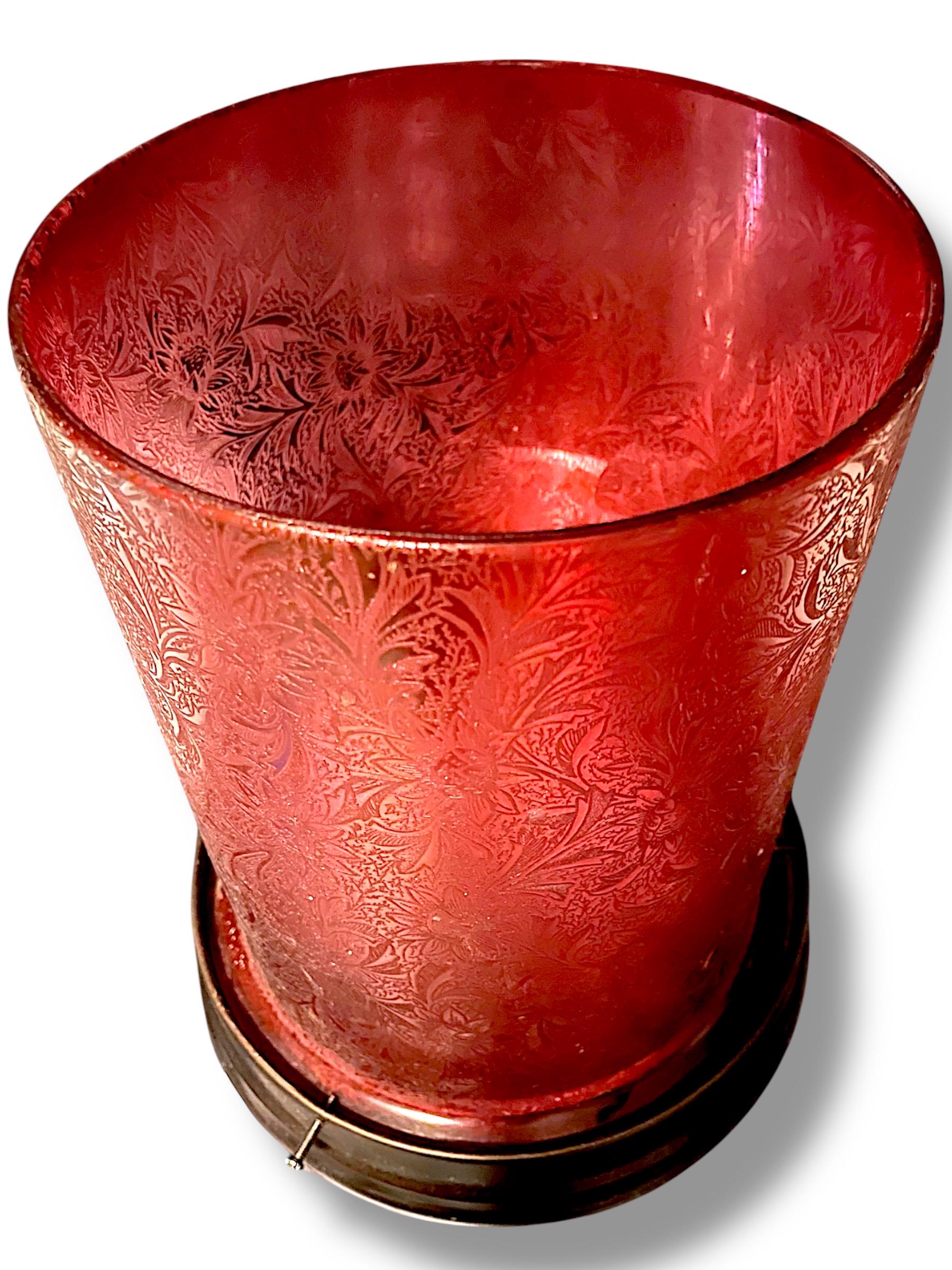 Gorgeous Big Antique 1875 Ruby Red Glass Cylinder Shade | Acid Etched ...