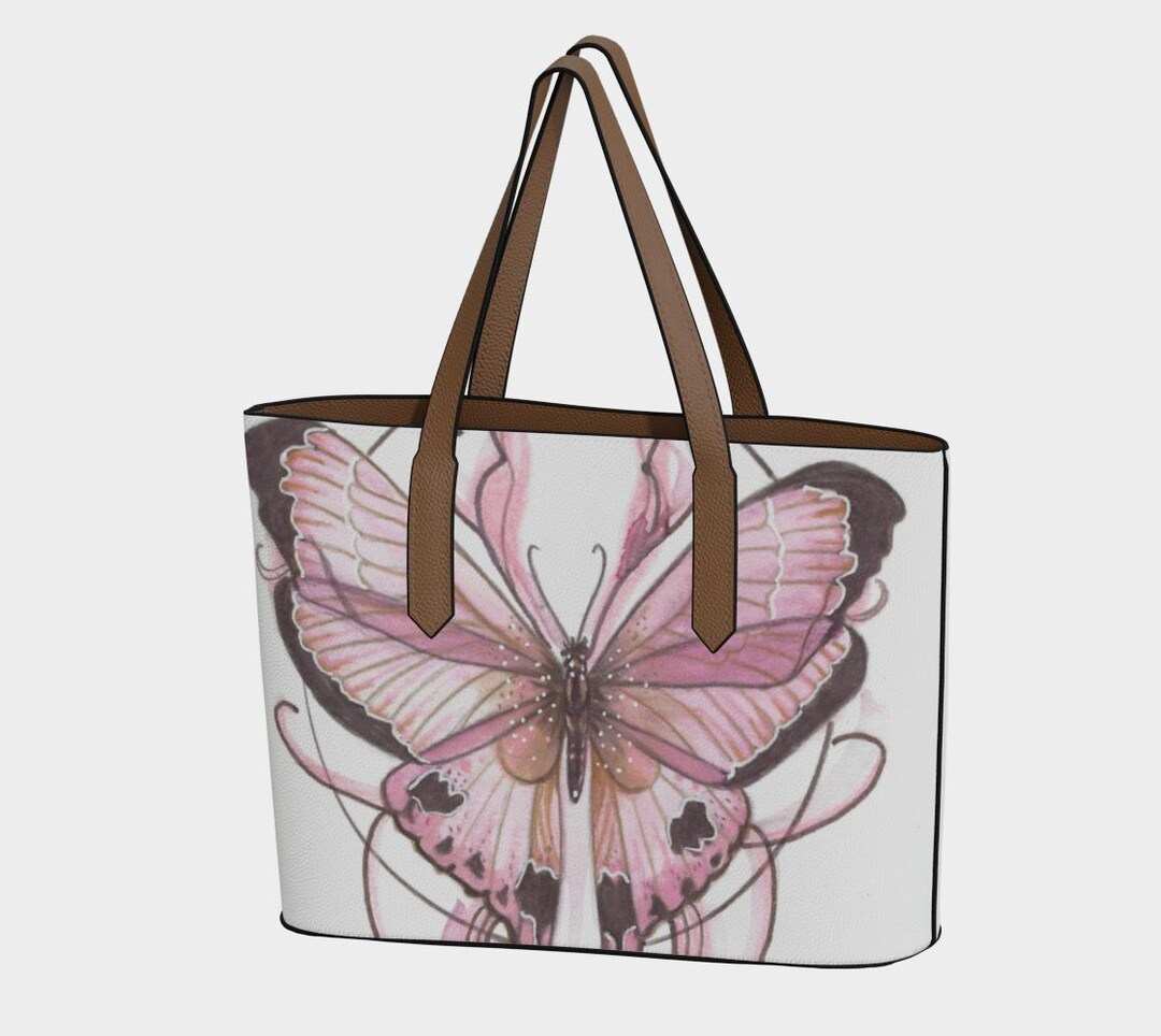 Pink Butterfly Vegan Leather Tote Bag: Animal Art - Etsy