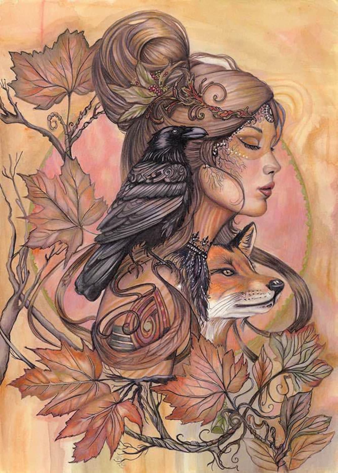 The Circle of Change: Spirit of the Raven and Red Fox Art Print - Etsy