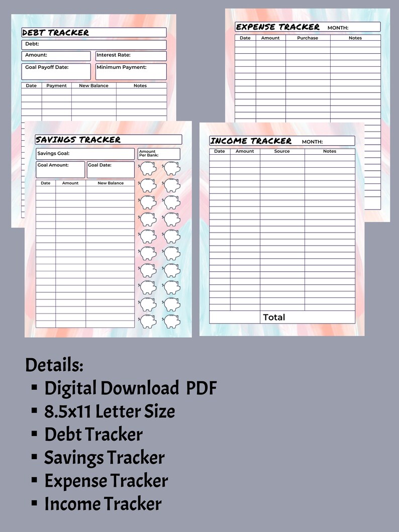 Financial Trackers Printable Bundle Digital Download for - Etsy