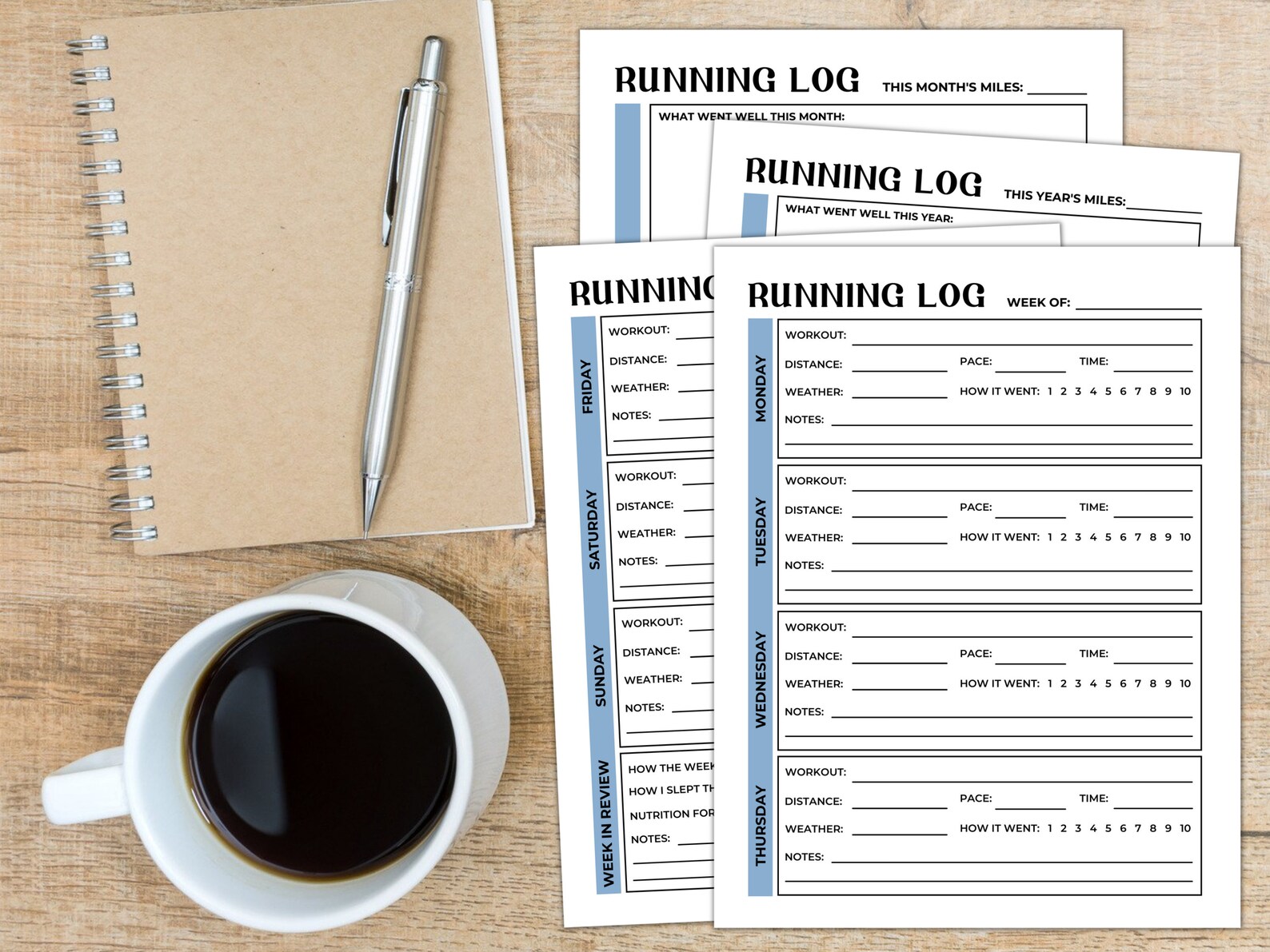 Printable Weekly Running Log Bundle With Bonus Trackers for Goals ...