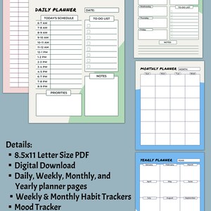 Printable Undated Daily Weekly Monthly Planner Digital Bundle With ...