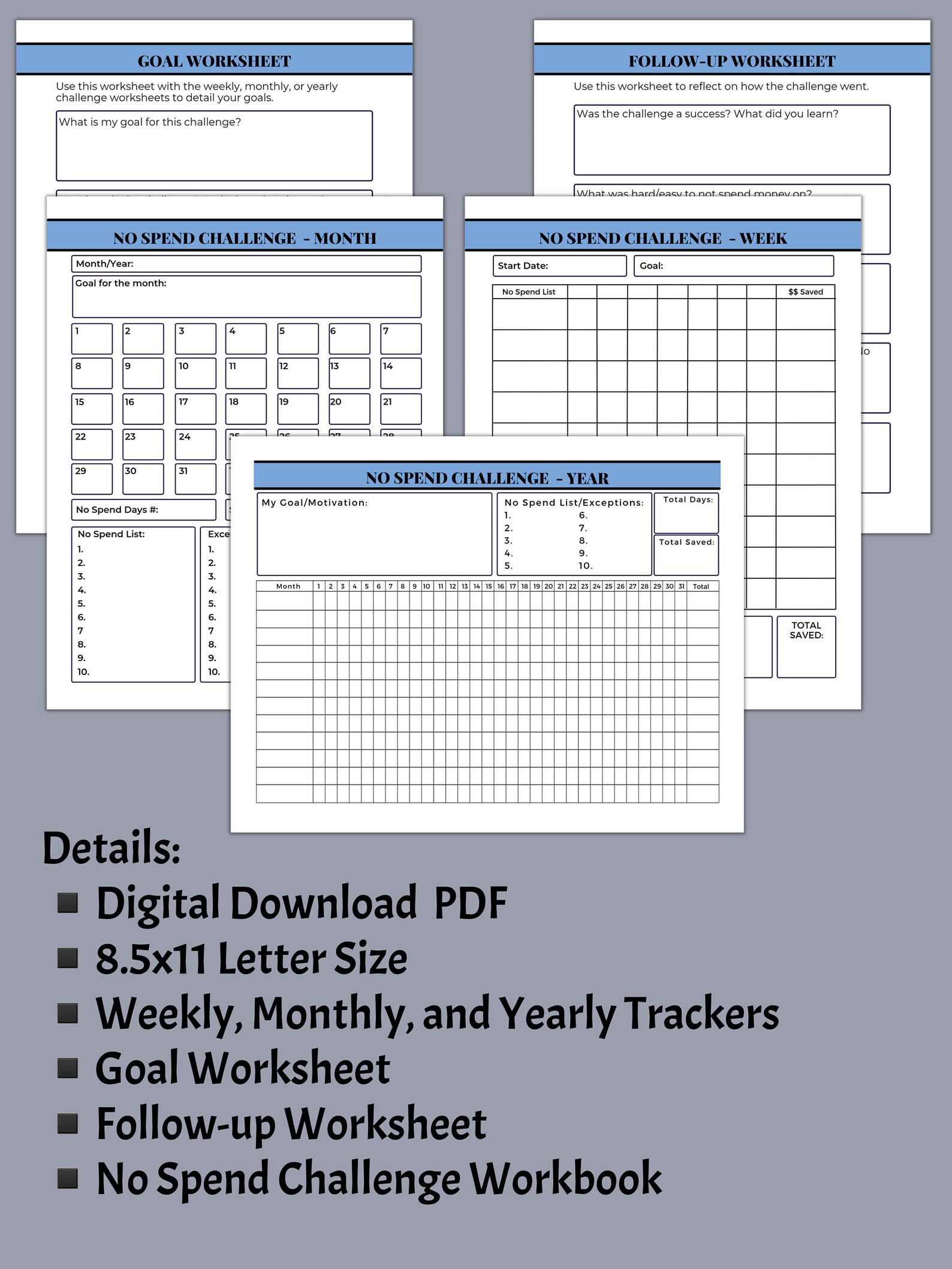 No Spend Challenge Worksheets and Workbook With Tips to Help You ...